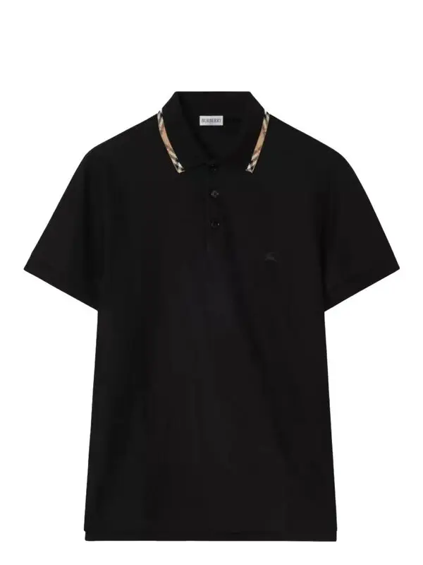 Burberry Check Collar Polo Shirt - Black