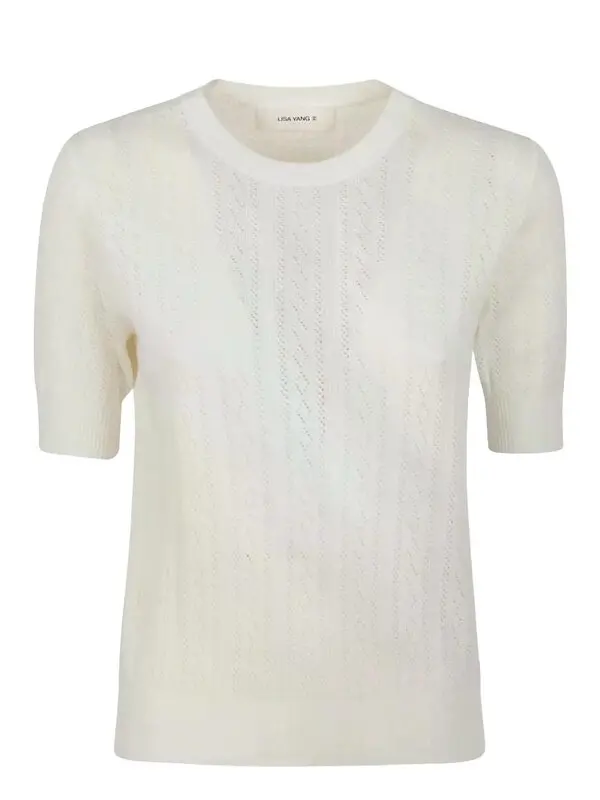 LISA YANG Pointelle-knit Short-sleeve Sweater - Neutrals