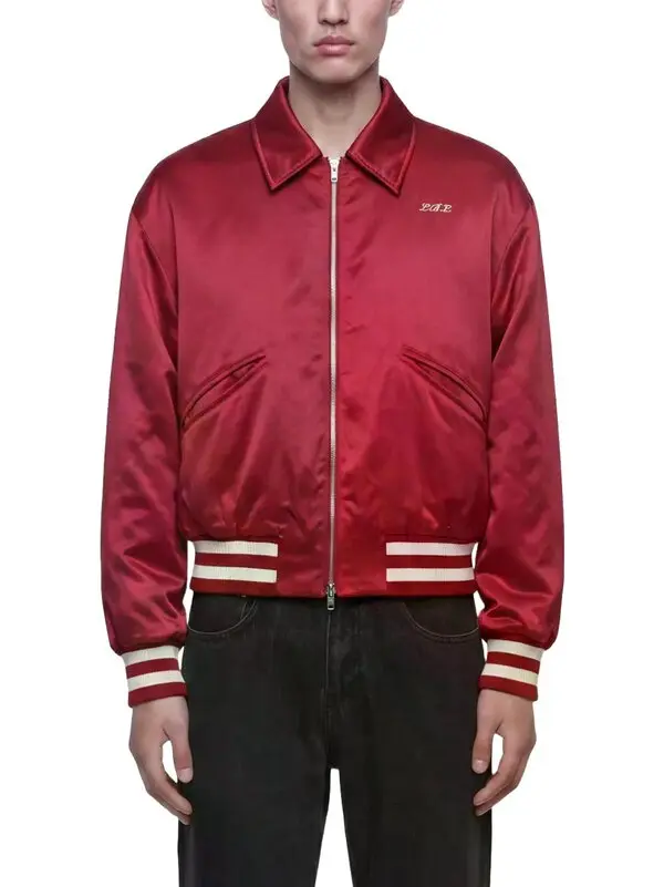 SECOND / LAYER Aces Embroidered Satin Jacket - Red