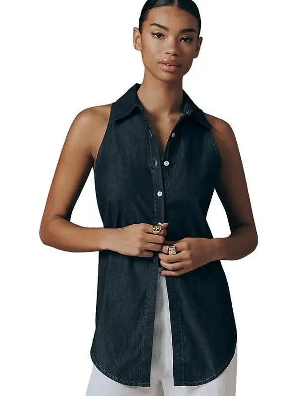 SIMONMILLER Loch Sleeveless Buttondown Shirt - Indigo