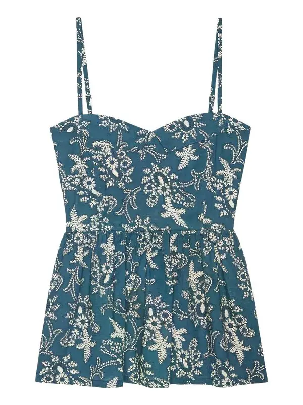 The Great. Verse Floral-print Peplum Top - Blue