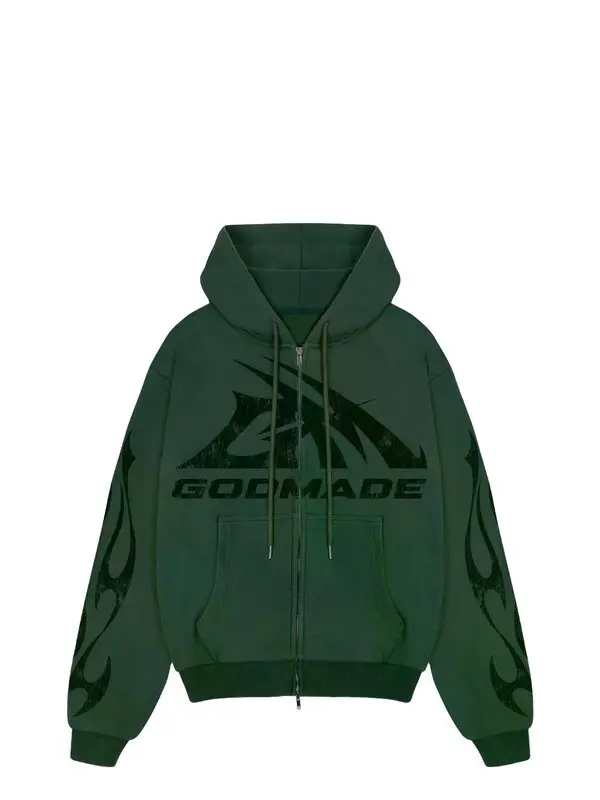 GODMADE Logo-print Flame-detail Hoodie - Green