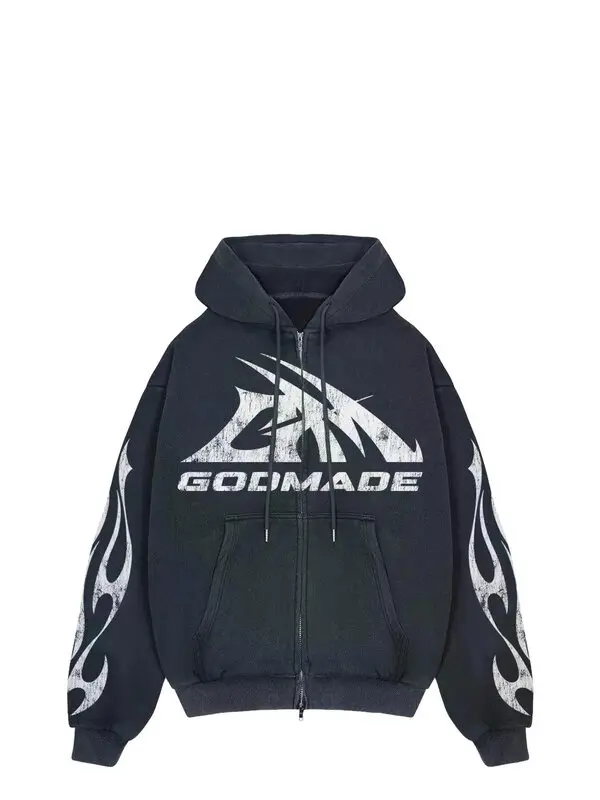 GODMADE Logo-print Flame-detail Hoodie - Grey