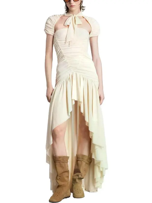 SIEDRES Ruched Pussy-bow Dress - Neutrals