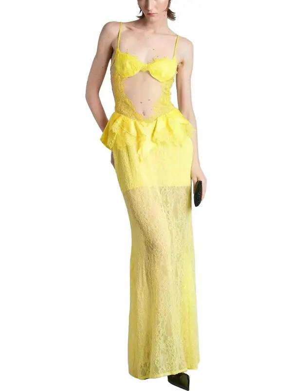 David Koma Lace-trimmed Peplum Dress - Yellow