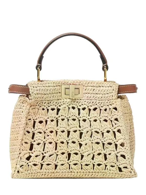 Fendi Mini Peekaboo Raffia Tote Bag - Neutrals