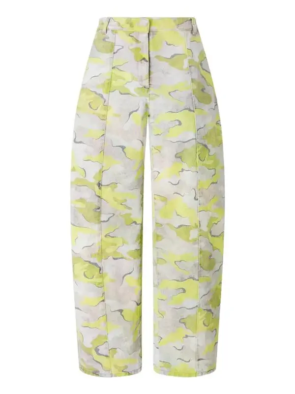 Pinko Camouflage-print Darted Trousers - Yellow
