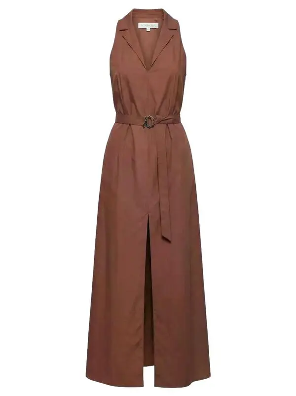 Patrizia Pepe Belted Sleeveless Dress - Brown