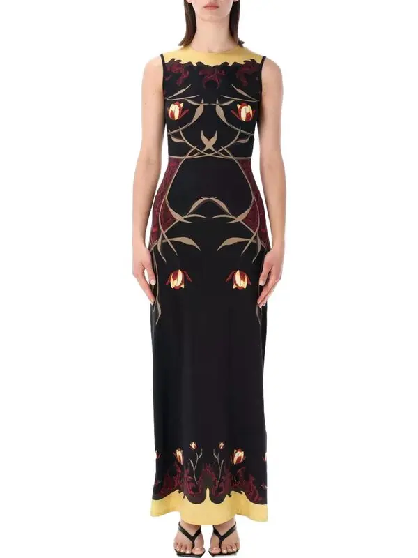 MARINE SERRE Floral-print Sleeveless Maxi Dress - Black