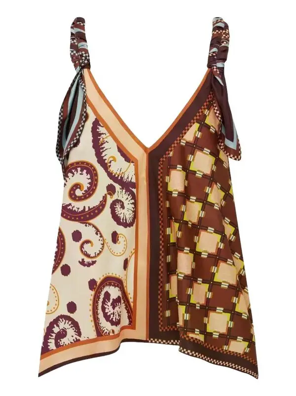 ALEMAIS Wilson Mixed-print Handkerchief-hem Top - Brown
