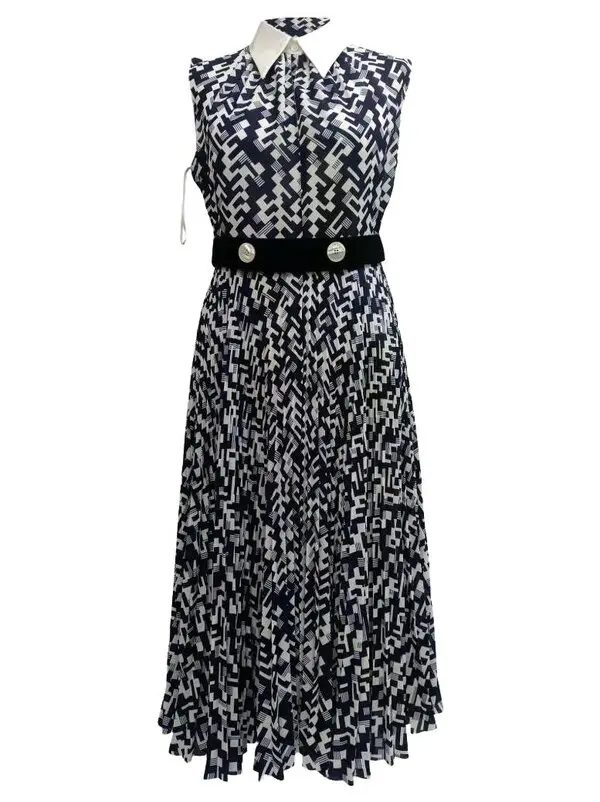 Prada Belted Geometric-print Midi Dress - Blue