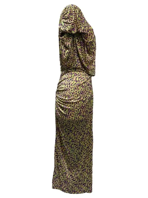 Saloni Printed Ruched Dress - Green