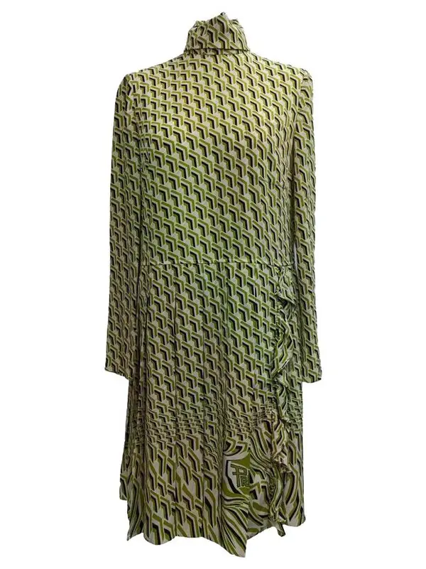 Prada Pleated Geometric-print Dress - Neutrals