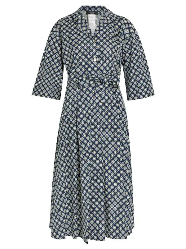 Max Mara Printed Cotton-poplin Midi Shirt Dress - Navy