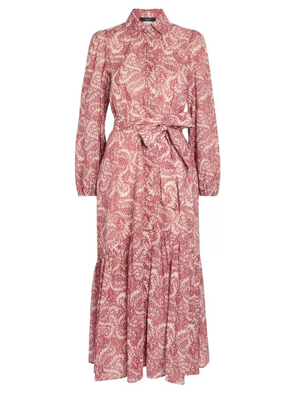 Max Mara Printed Cotton Midi Shirt Dress - Red