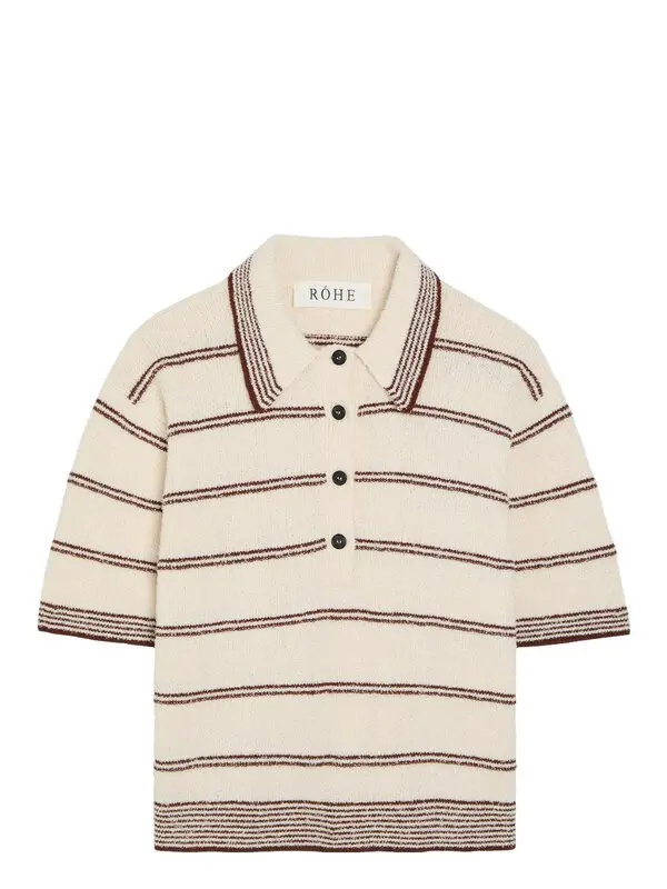 RÓHE Striped Cotton-blend Polo Top - Beige