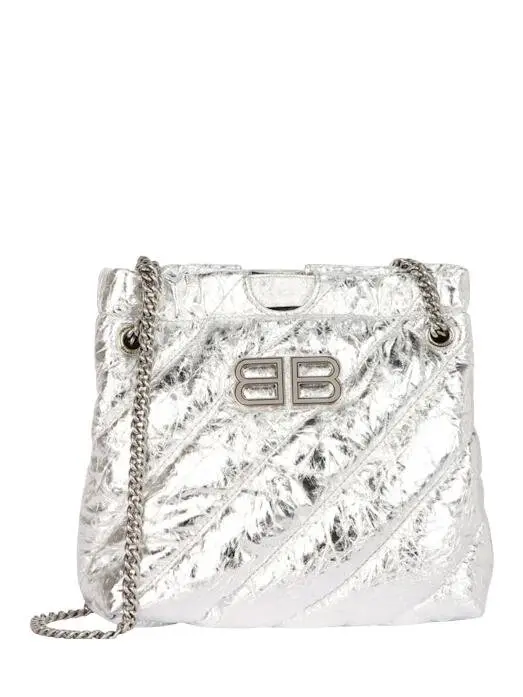 Balenciaga Xs Metallized Quilted Crush Tote - Silver