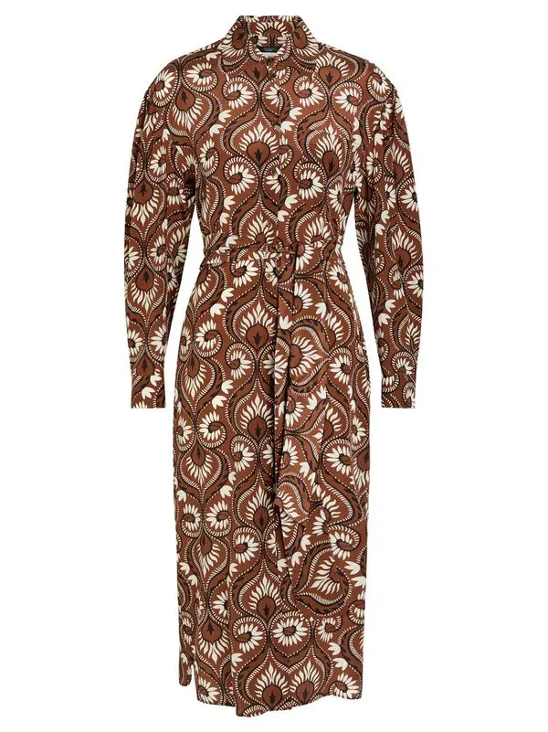Max Mara Dolmen Printed Silk Midi Shirt Dress - Brown