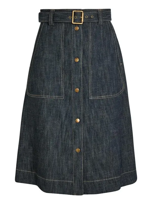 Moncler Belted Stretch Midi Skirt - Denim