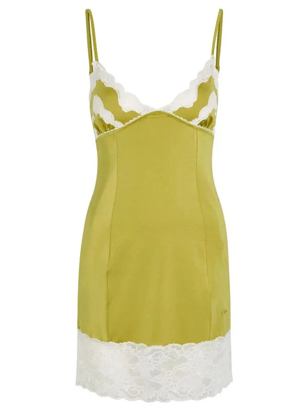 Chloé Lace-trim Stretch-satin Mini Dress - Yellow