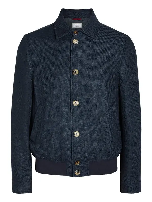 Brunello Cucinelli Silk And Linen-blend Jacket - Navy