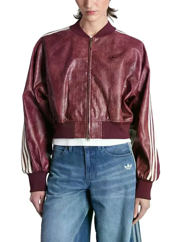Adidas Crocodile-effect Side-stripe Jacket - Red