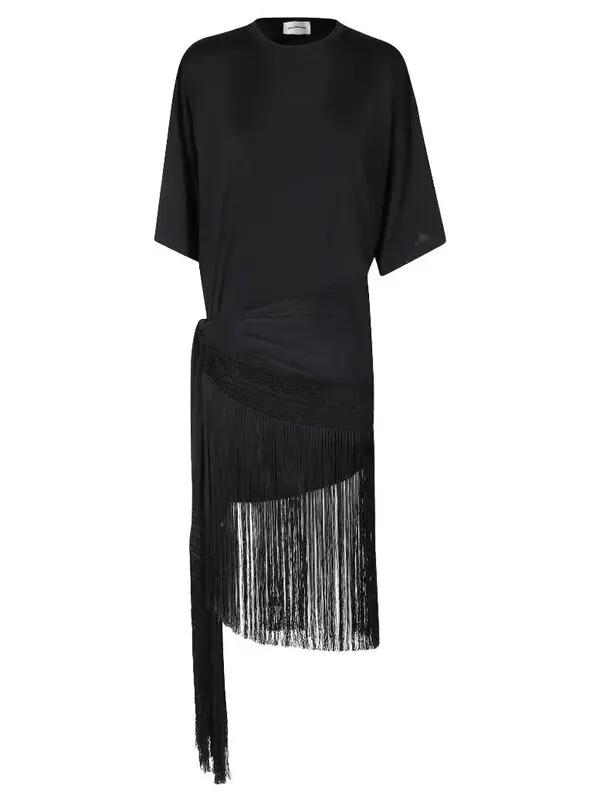 Andamane Fringed Asymmetric Dress - Black