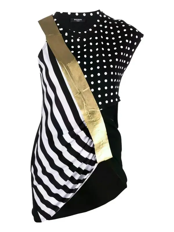 Balmain Mix-print Asymmetric Top - Black