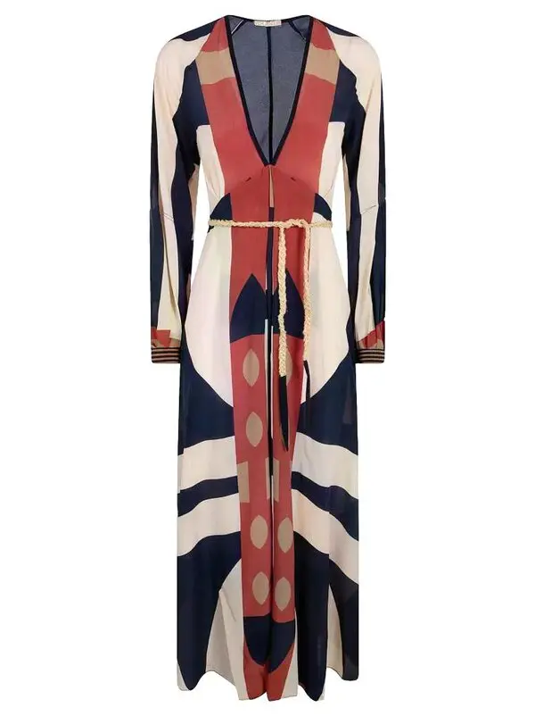 VOLANTIS Geometric-print Silk Dress - Blue