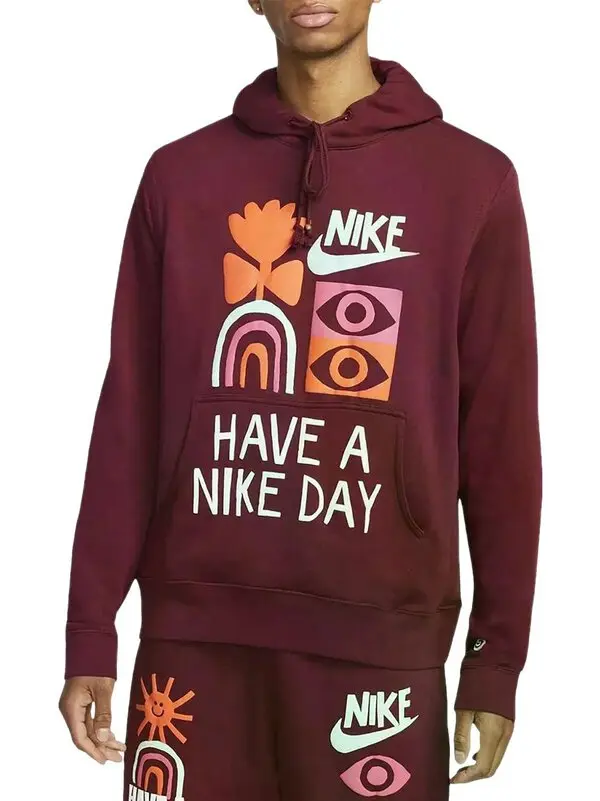 Nike Graphic-print Drawstring Hoodie - Red