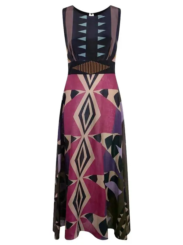 VOLANTIS Geometric-print Sleeveless Linen Dress - Pink