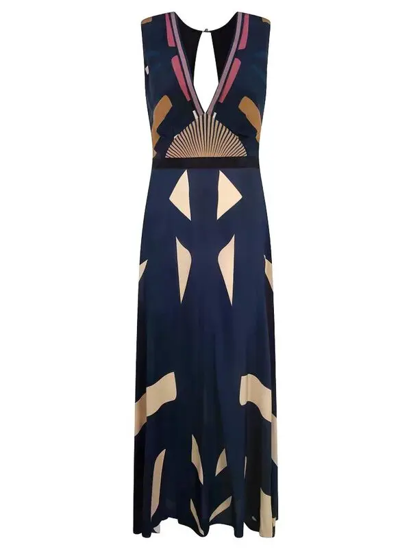 VOLANTIS Geometric-print Silk Dress - Blue