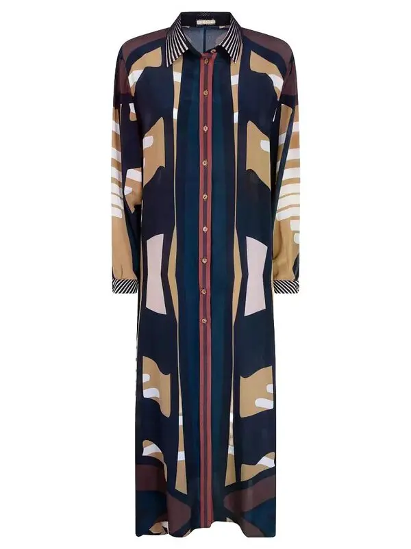 VOLANTIS Riad Abstract-print Silk Shirt Dress - Blue