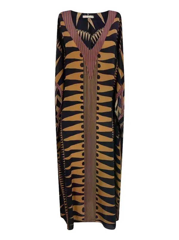 VOLANTIS Graphic-print Silk Kaftan - Black