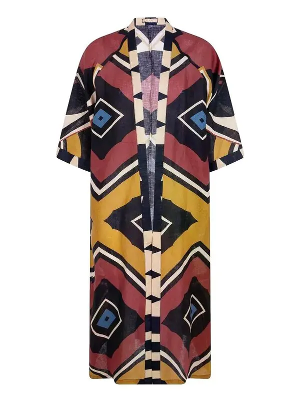 VOLANTIS Geometric-print Linen Kaftan - Red
