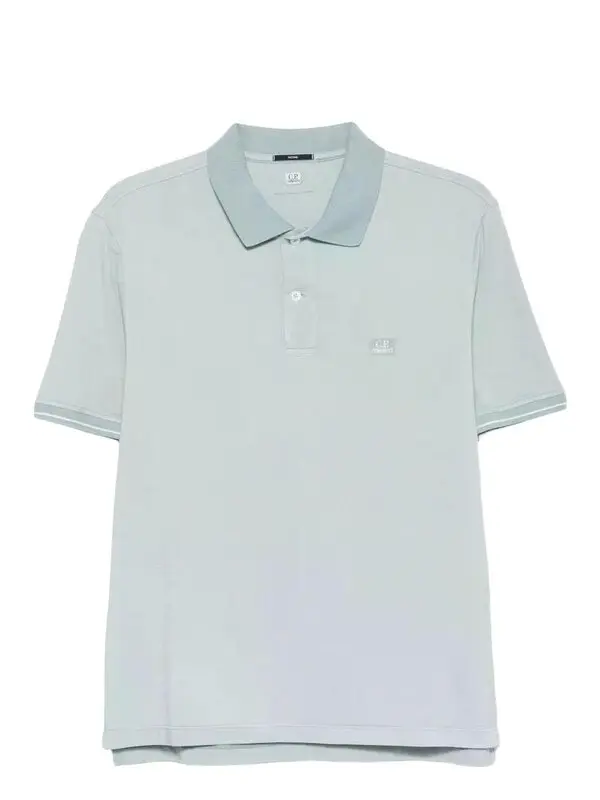 C.P. COMPANY Logo-patch Tipped-cuff Polo Shirt - Blue