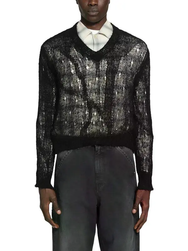 Our Legacy Slow V-neck Open-knit Sweater - Black