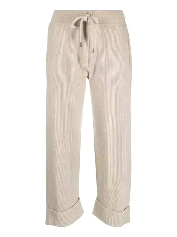 Brunello Cucinelli Ribbed-knit Turn-up Track Pants - Neutrals