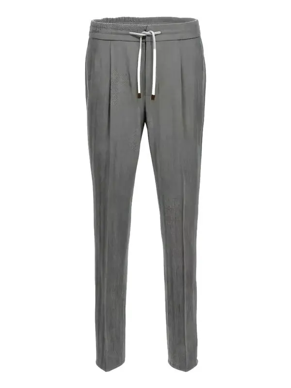 Brunello Cucinelli Herringbone Drawstring Trousers - Grey