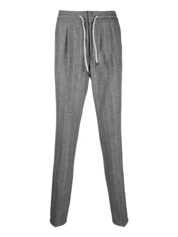 Brunello Cucinelli Pinstripe Drawstring Trousers - Grey