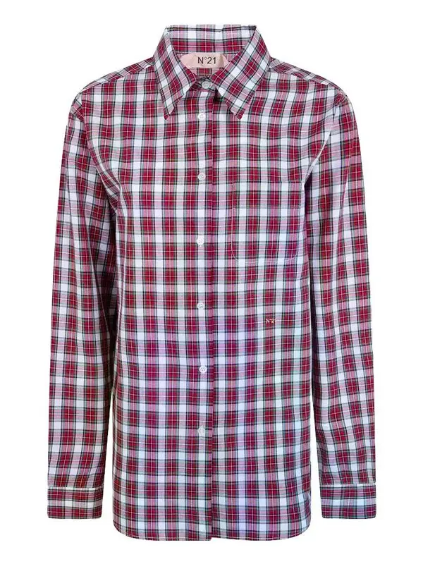 N°21 Check-patterned Shirt With Embroidered Logo - Red