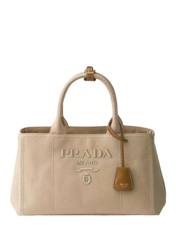 Prada Jardinière Large Cotton Canvas Handbag - Neutrals