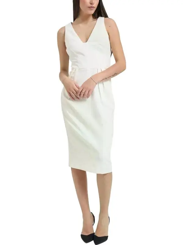 Elisabetta Franchi Pleated V-neck Midi Dress - Neutrals