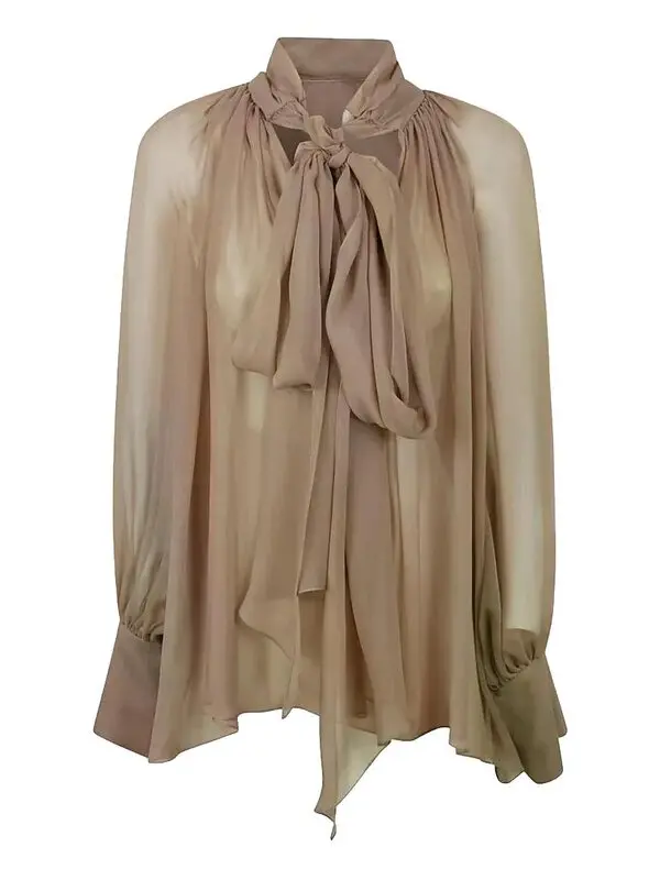 PHAEONIA Pussy-bow Sheer-finish Blouse - Neutrals