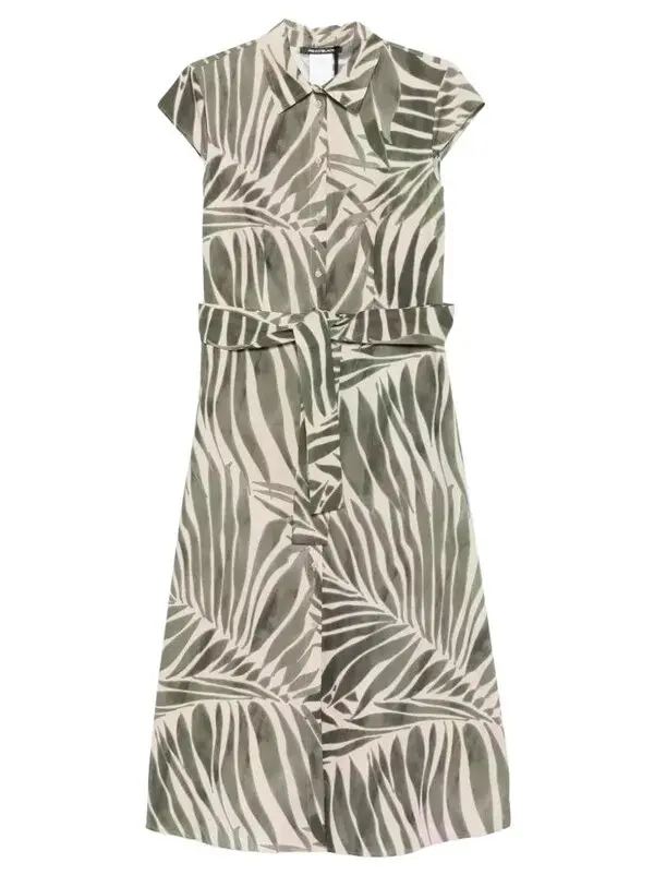 PENNYBLACK Palm-print Belted Midi Dress - Green