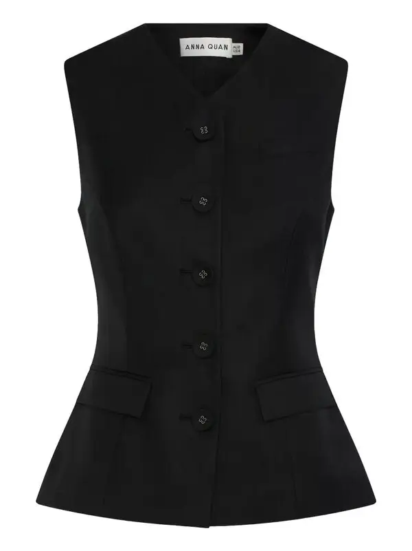 Anna Quan Kendall Button V-neck Top - Black