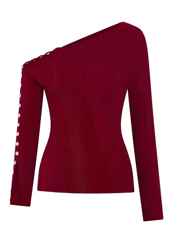 Anna Quan Button One-shoulder Top - Red