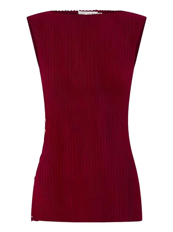 Anna Quan Button Embellished Ribbed Top - Red