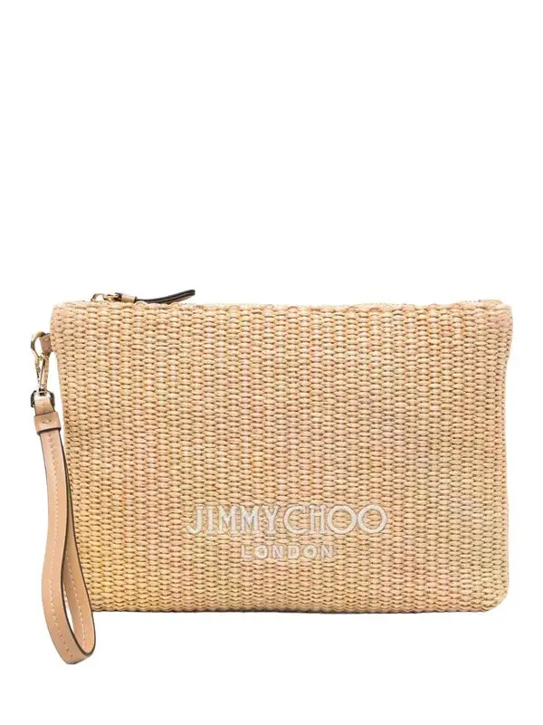 JIMMY CHOO Logo-embroidered Woven Clutch - Neutrals