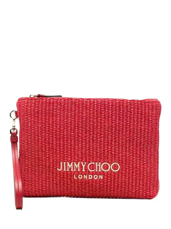 JIMMY CHOO Logo-embroidered Woven Clutch - Red